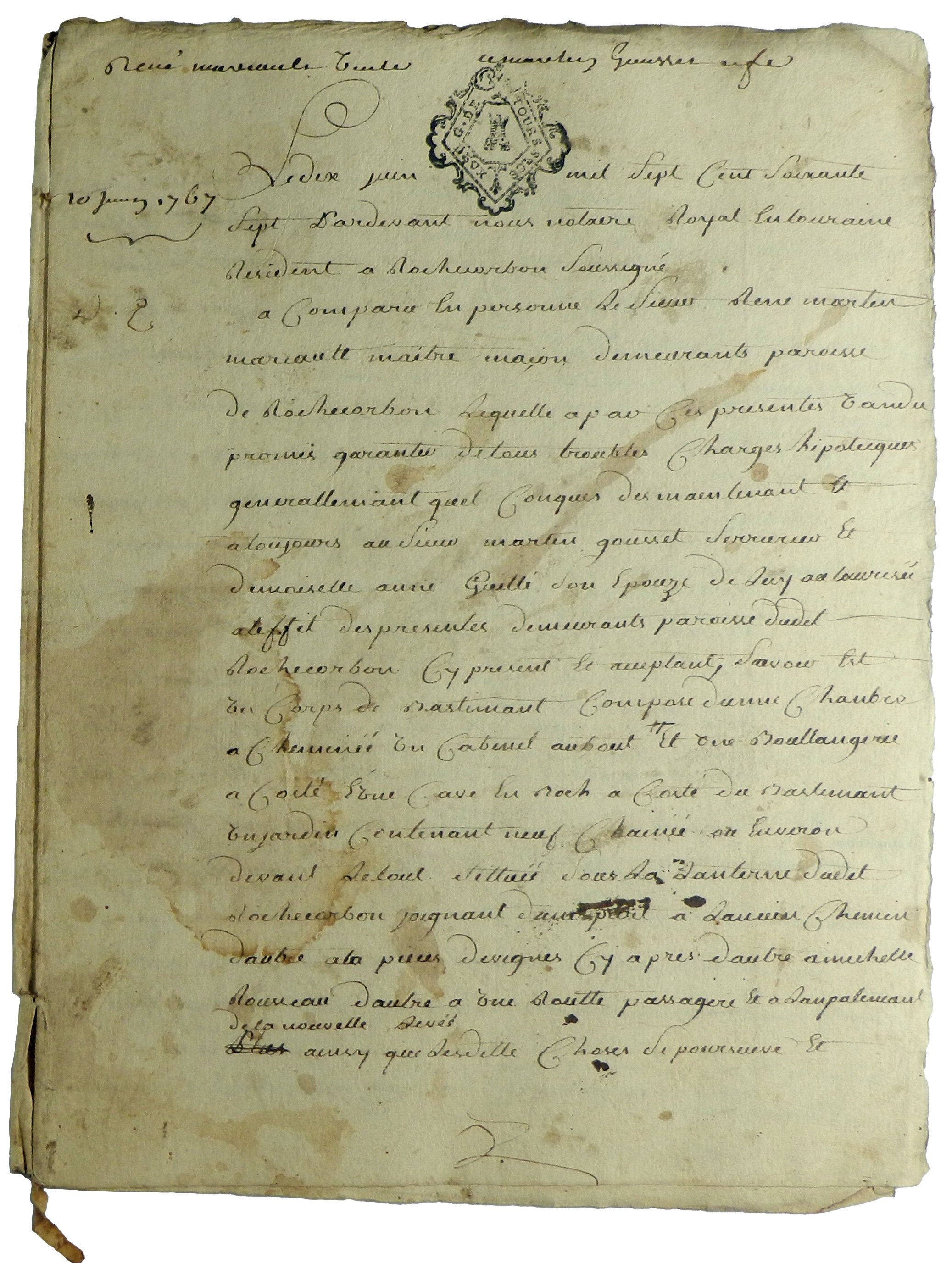 Un acte notarial rochecorbonnais de 250 ans